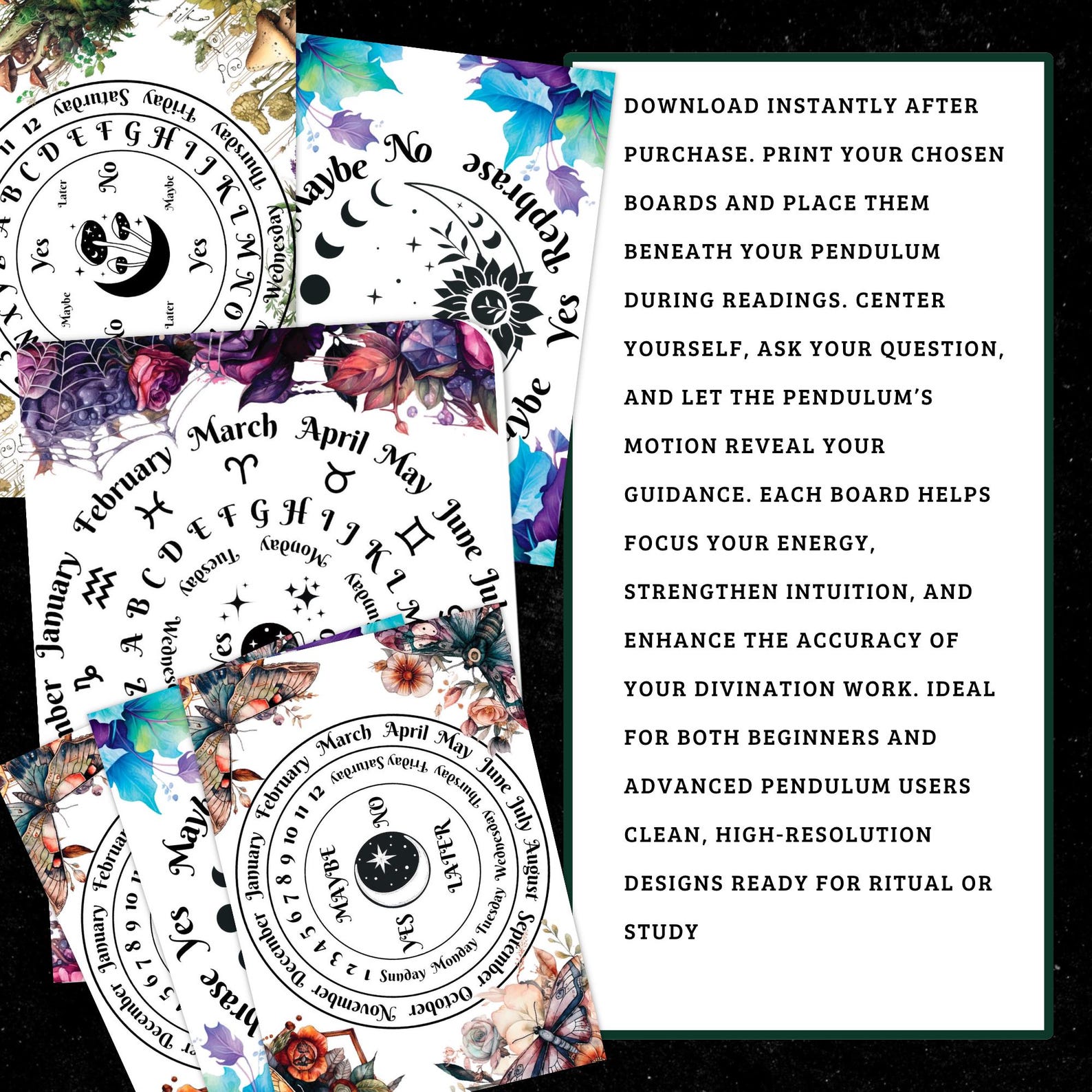 Printable Pendulum Boards | 4 Divination Designs (digital Download PDF ...