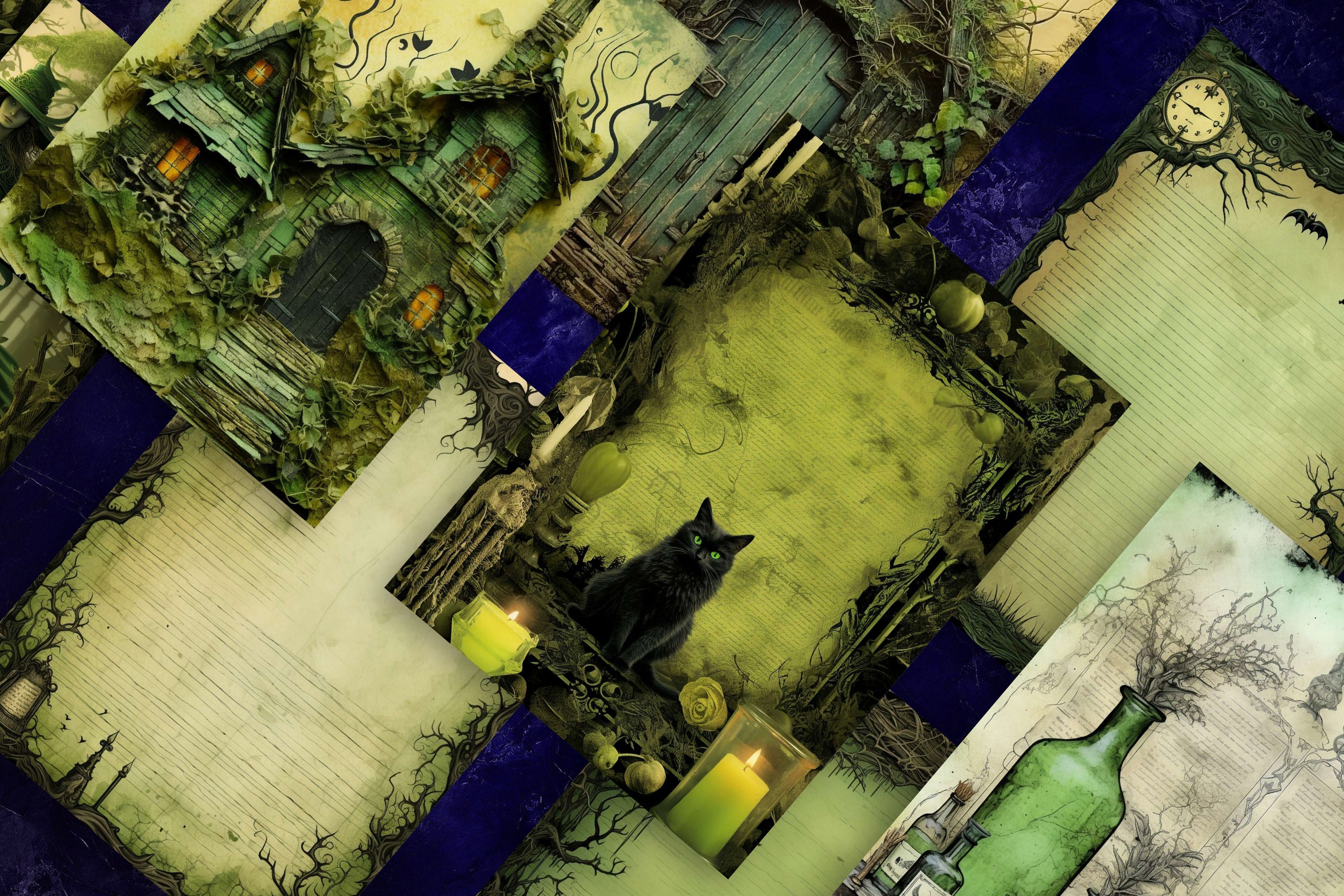 Green Witch Theme Printable Paper Pack 12 A4 Size PDF Pages Digital ...