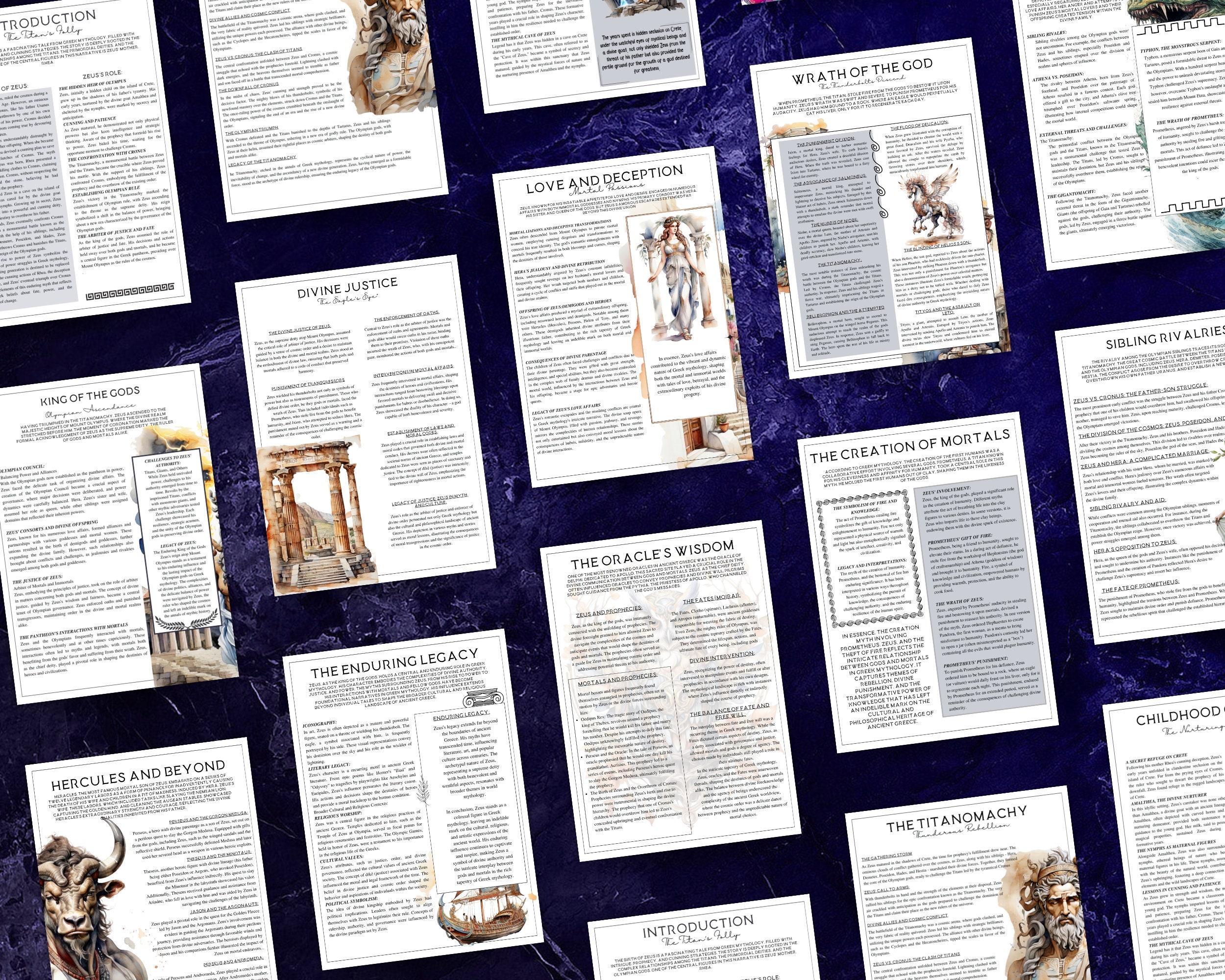 Divine Zeus Mythology Printable Set 17 Pages A4 Size , Printable Grimoire Pages , Book of Shadow ...