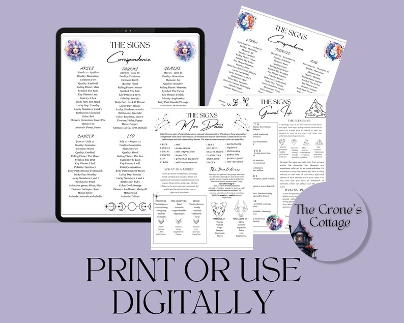 Star Signs Cheat Sheet Correspondence Reference Guide Printable ...