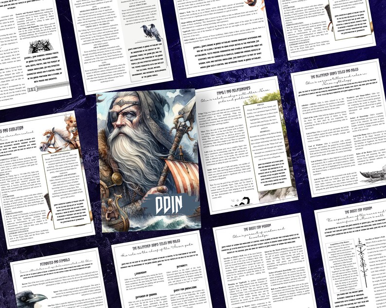 Odin Mythology Printable Set Norse God of Wisdom and War, Printable Grimoire Pages , Book of ...