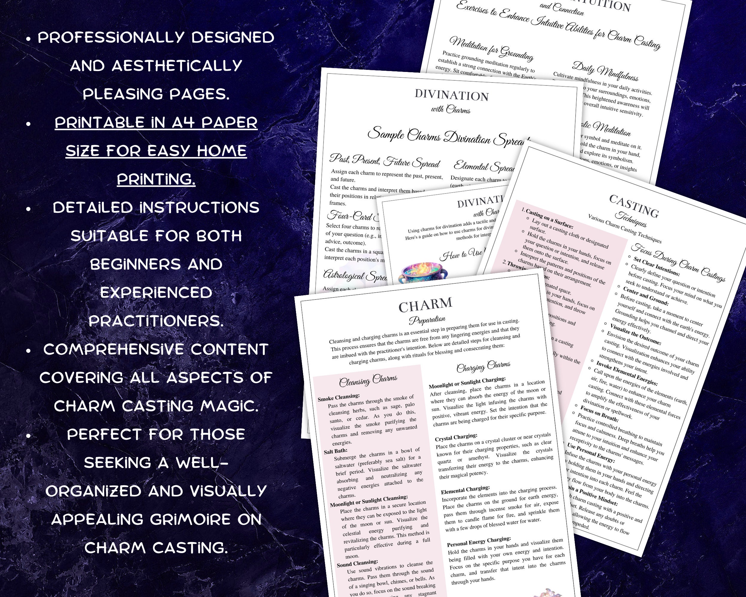 Charm Casting Magic Set , Printable Grimoire and Book of Shadow Pages ...