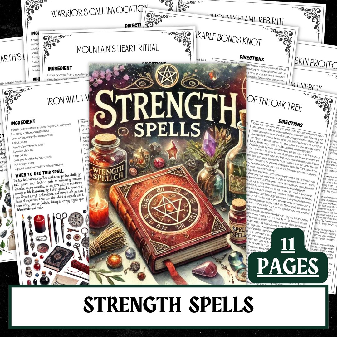 Printable Strength Spells | Witchcraft Grimoire Pages (PDF Digital ...