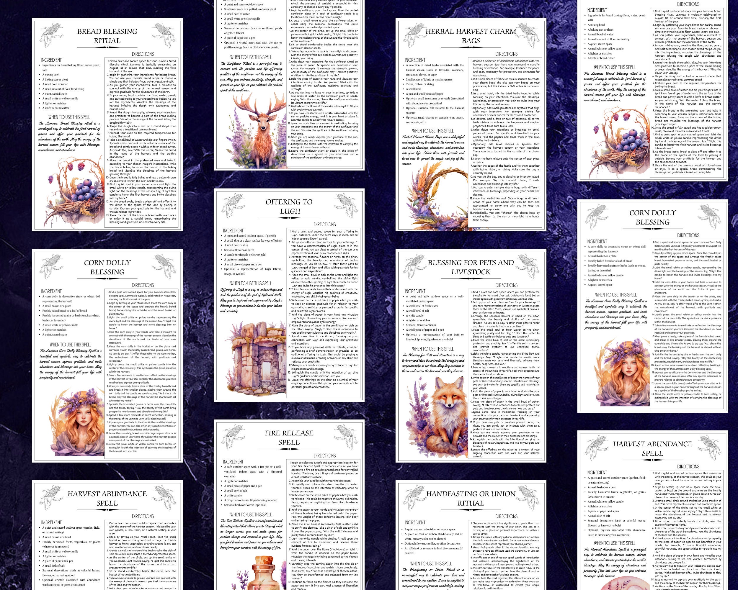 Printable Lammas Spell Set 10 Spells A4 Paper Size , Printable Grimoire ...
