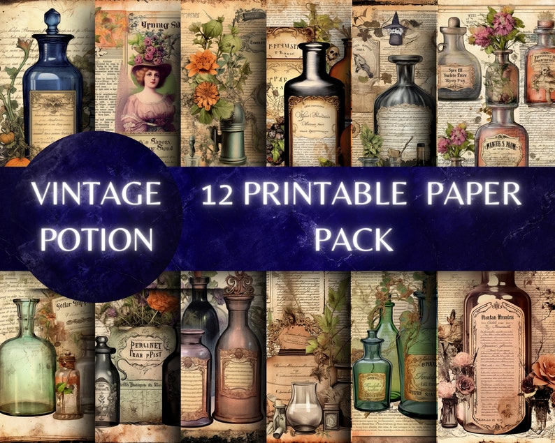 Vintage Potion Theme Printable Paper Pack 12 A4 Size PDF - Etsy