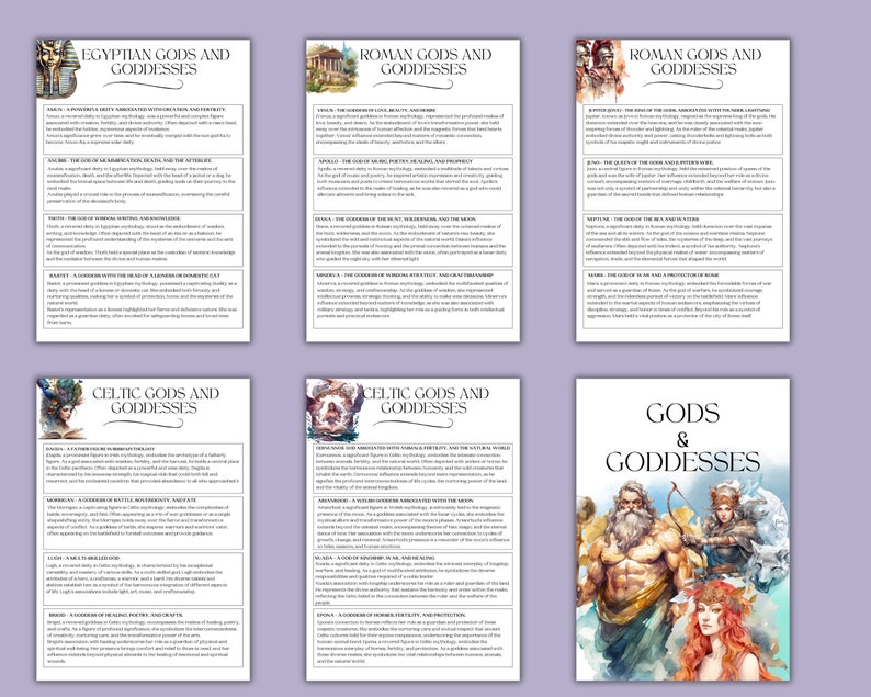 Gods and Goddesses Quick Guide Printable Grimoire Pages - Etsy Australia
