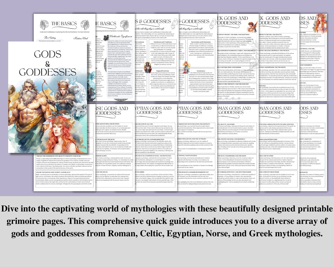 Gods and Goddesses Quick Guide Printable Grimoire Pages - Etsy Australia
