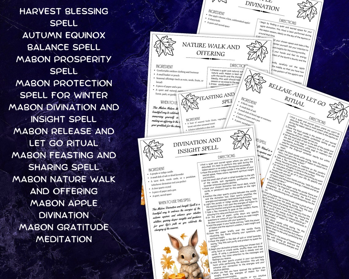 Printable Mabon Sabbat Spell Set 10 Spells A4 Paper Size , Printable ...