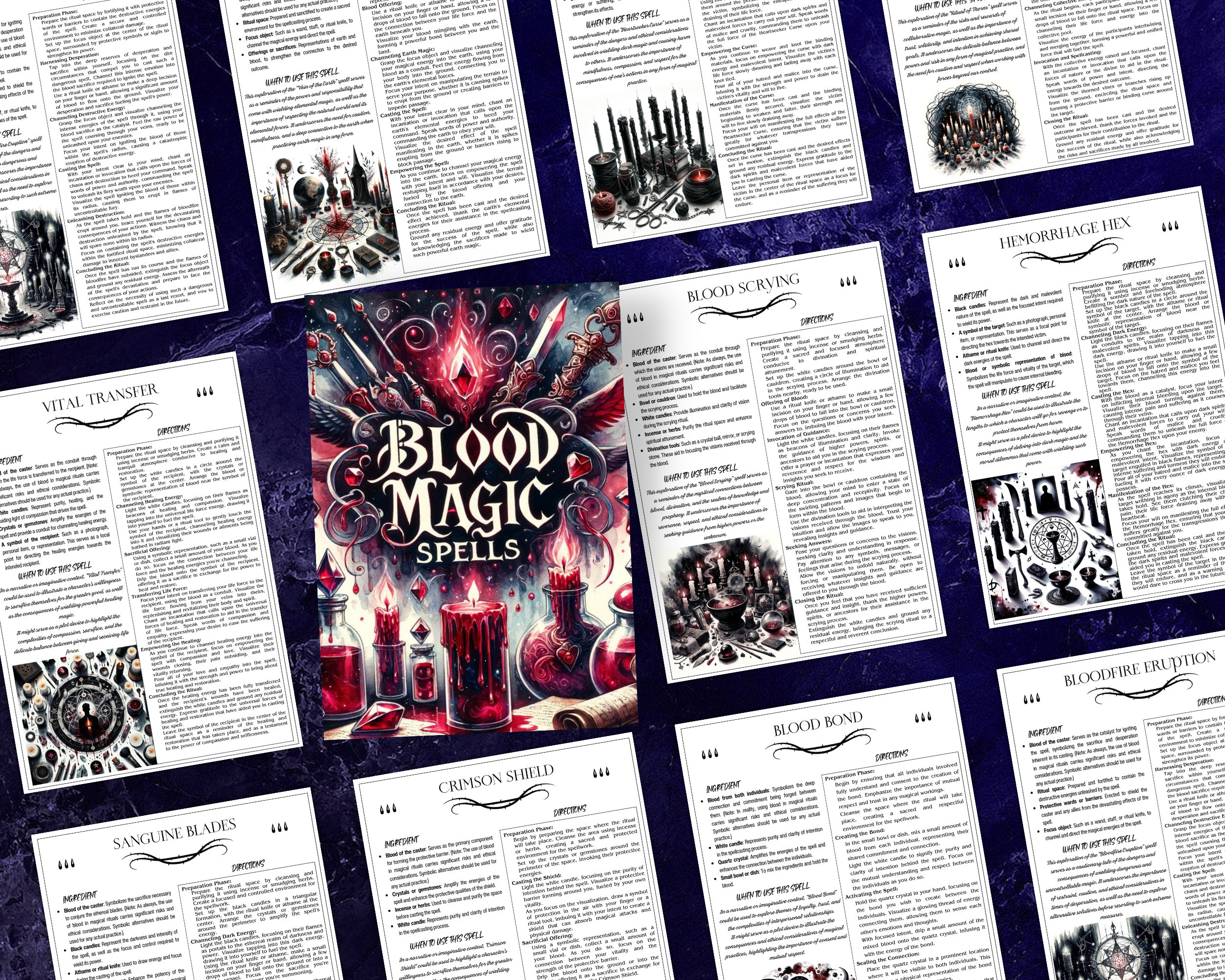 Printable Blood Magic Spells Set 10 Spells, A4 Size Grimoire and Book ...