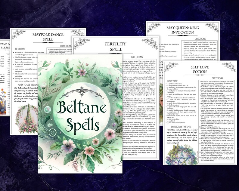 Printable Beltane Spells Set of 10 on A4 Paper Digital Download ...