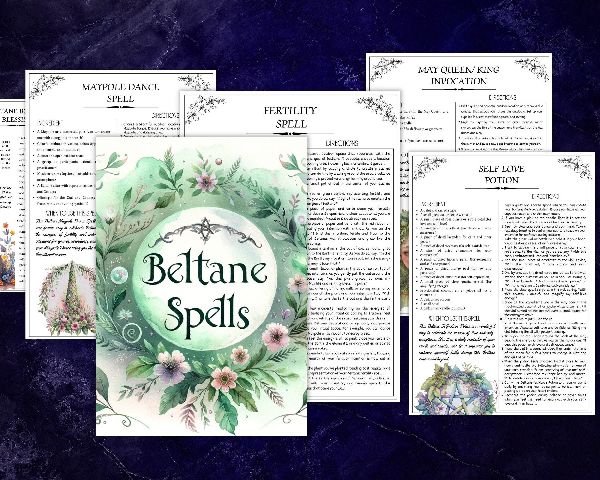 Printable Beltane Spells Set of 10 on A4 Paper Digital Download ...