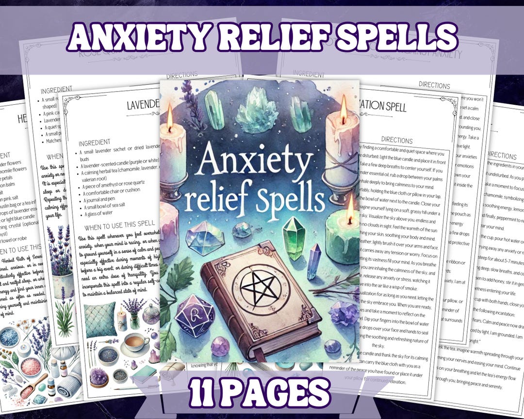 Printable Anxiety Relief Spell Set , Witchcraft Spells for Calm & Peace ...