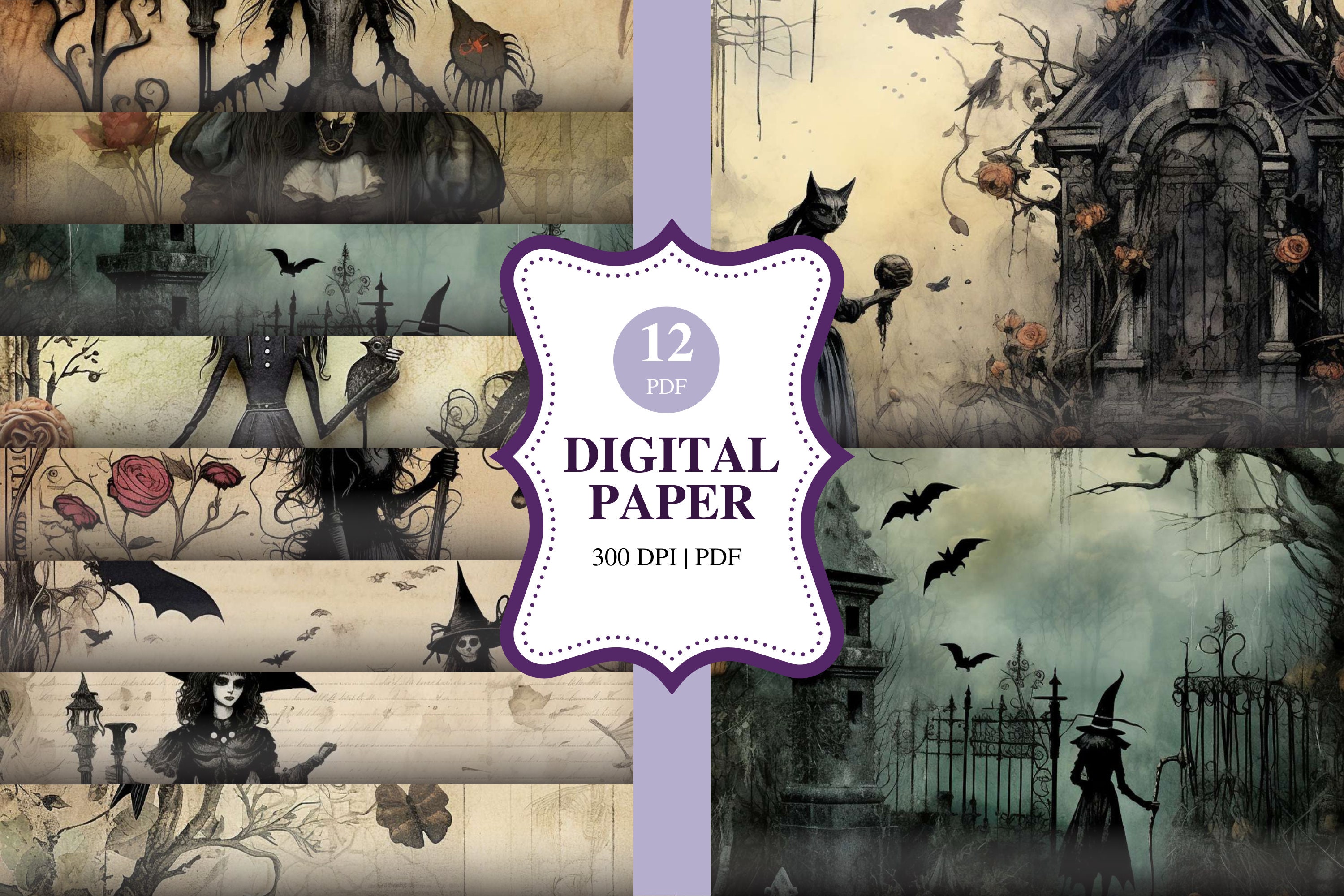 Vintage Mystic Witch Printable Paper Pack 12 PDF Pages A4 Size Instant ...