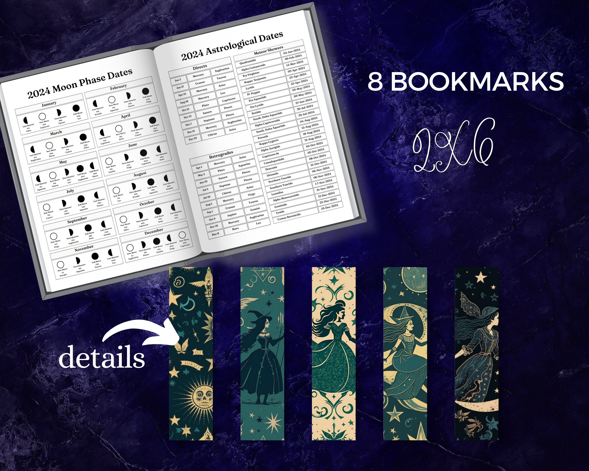 Printable Green Celestial Bookmarks Set of 8 2x6 Inches - Etsy