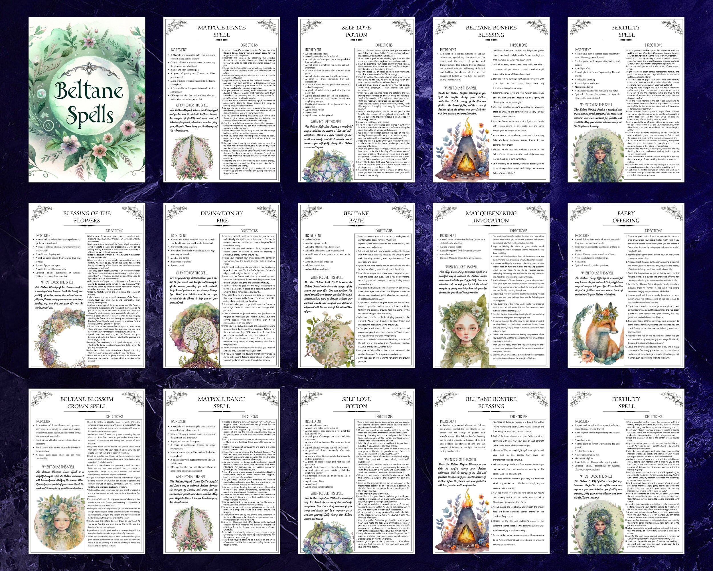 Printable Beltane Spells Set of 10 on A4 Paper Digital Download ...