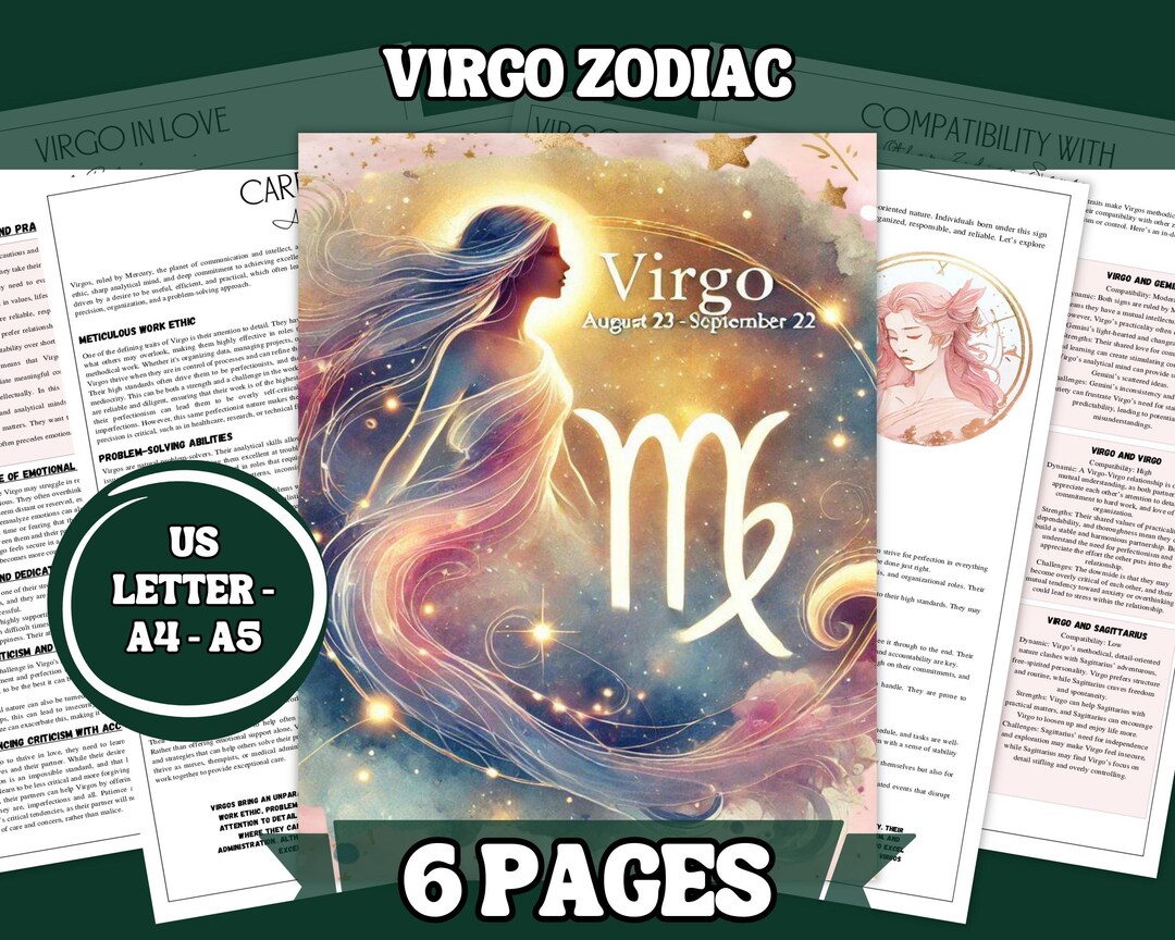 Printable Virgo Zodiac Grimoire Pages | 6 Pages | A4, US Letter, A5 | Digital Download ...