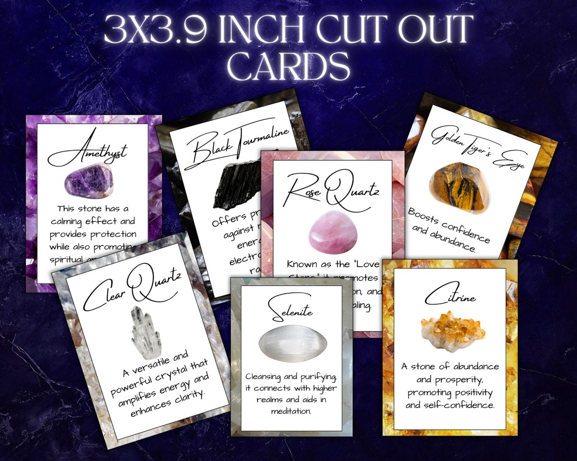 Printable Crystal Meanings Cards ,full Colour Design 3.3x9 Inch Instant ...