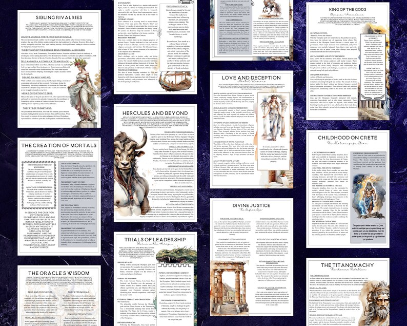 Divine Zeus Mythology Printable Set 17 Pages A4 Size , Printable Grimoire Pages , Book of Shadow ...