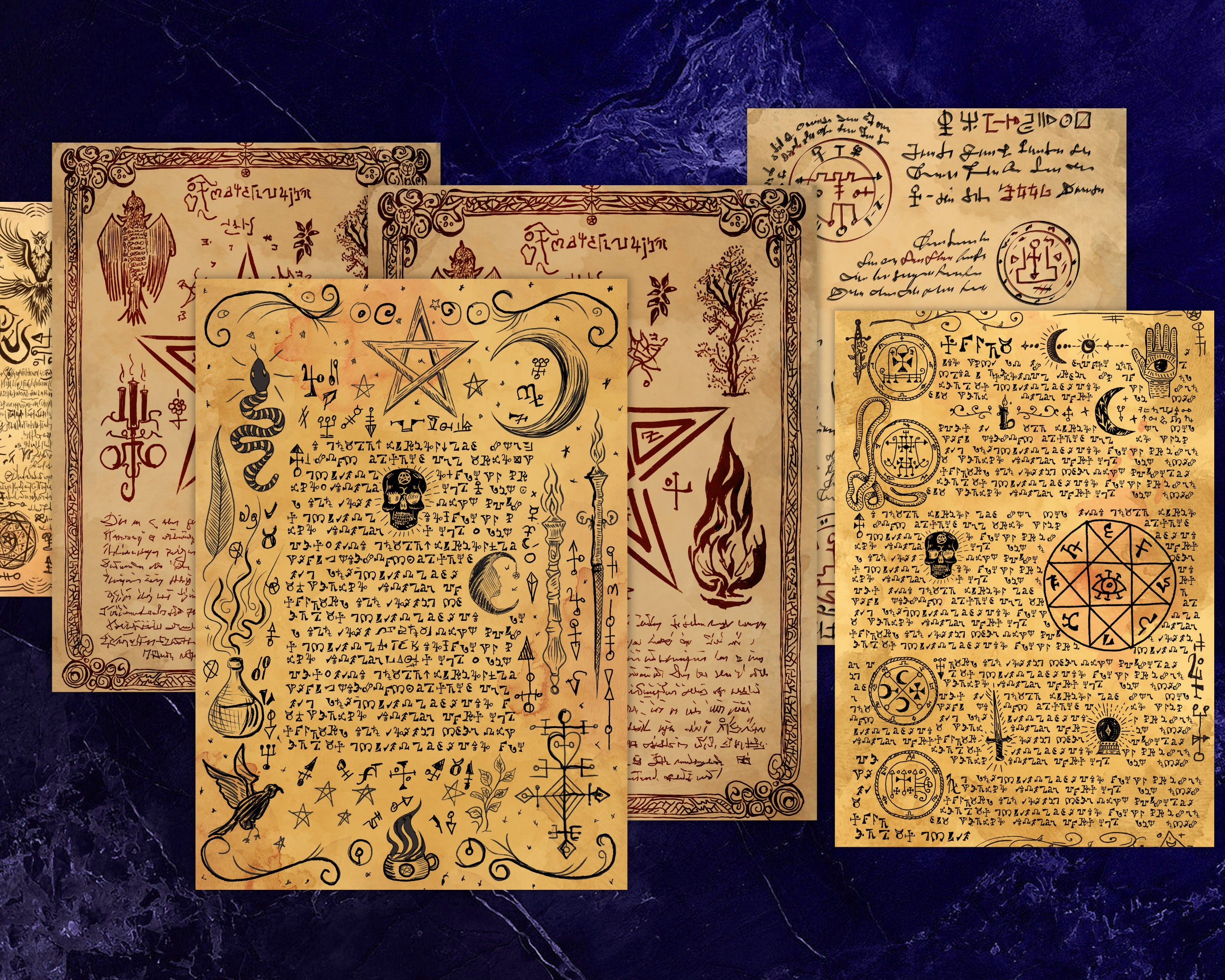 Digital Draw Illustration Printable Grimoire and Book of Shadows Junk Decor Pages , A4 Paper ...