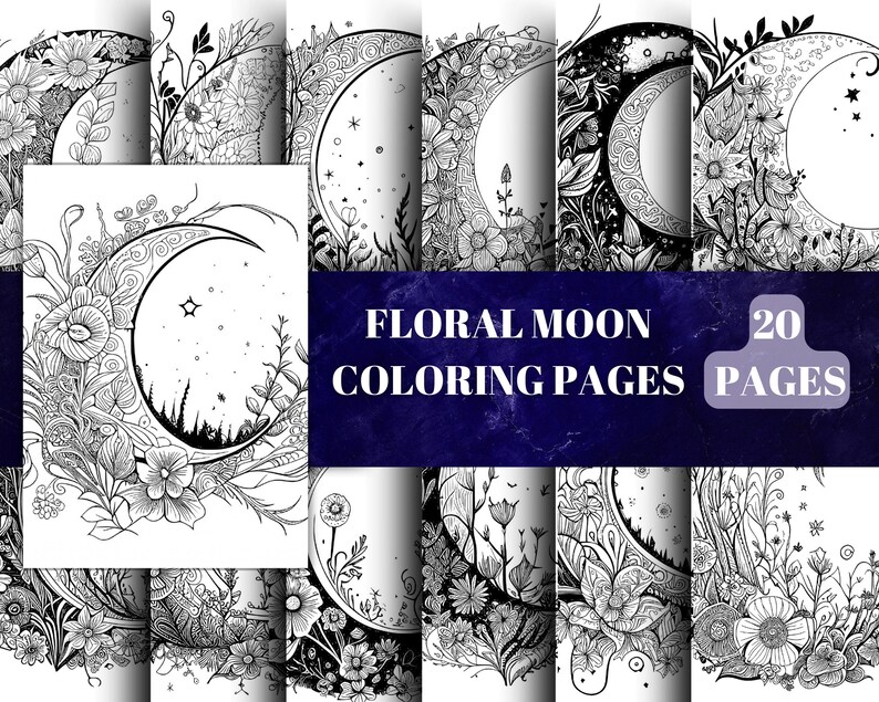 Celestial Moon Coloring Pages Printable Set of 20 Lunar - Etsy