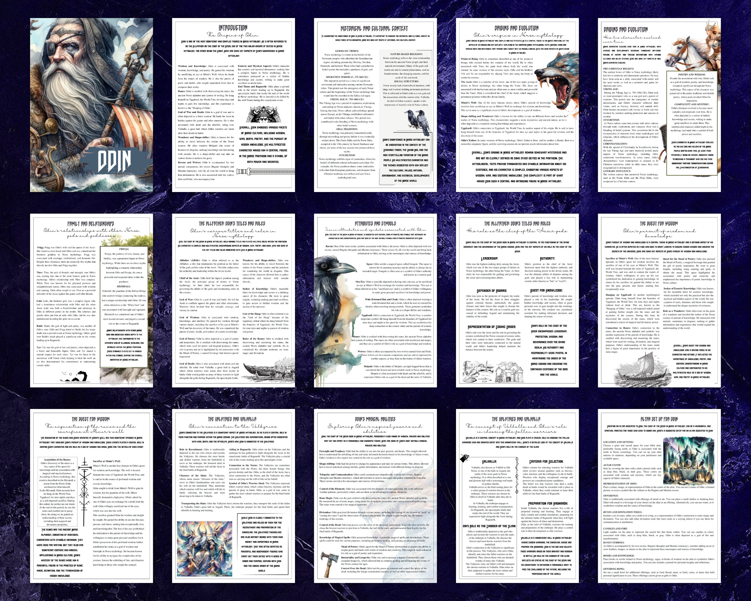 Odin Mythology Printable Set Norse God of Wisdom and War, Printable ...