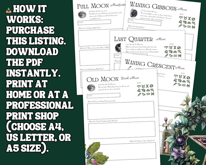Moon Planner Printable | Lunar Magic Grimoire Pages (PDF) - Etsy