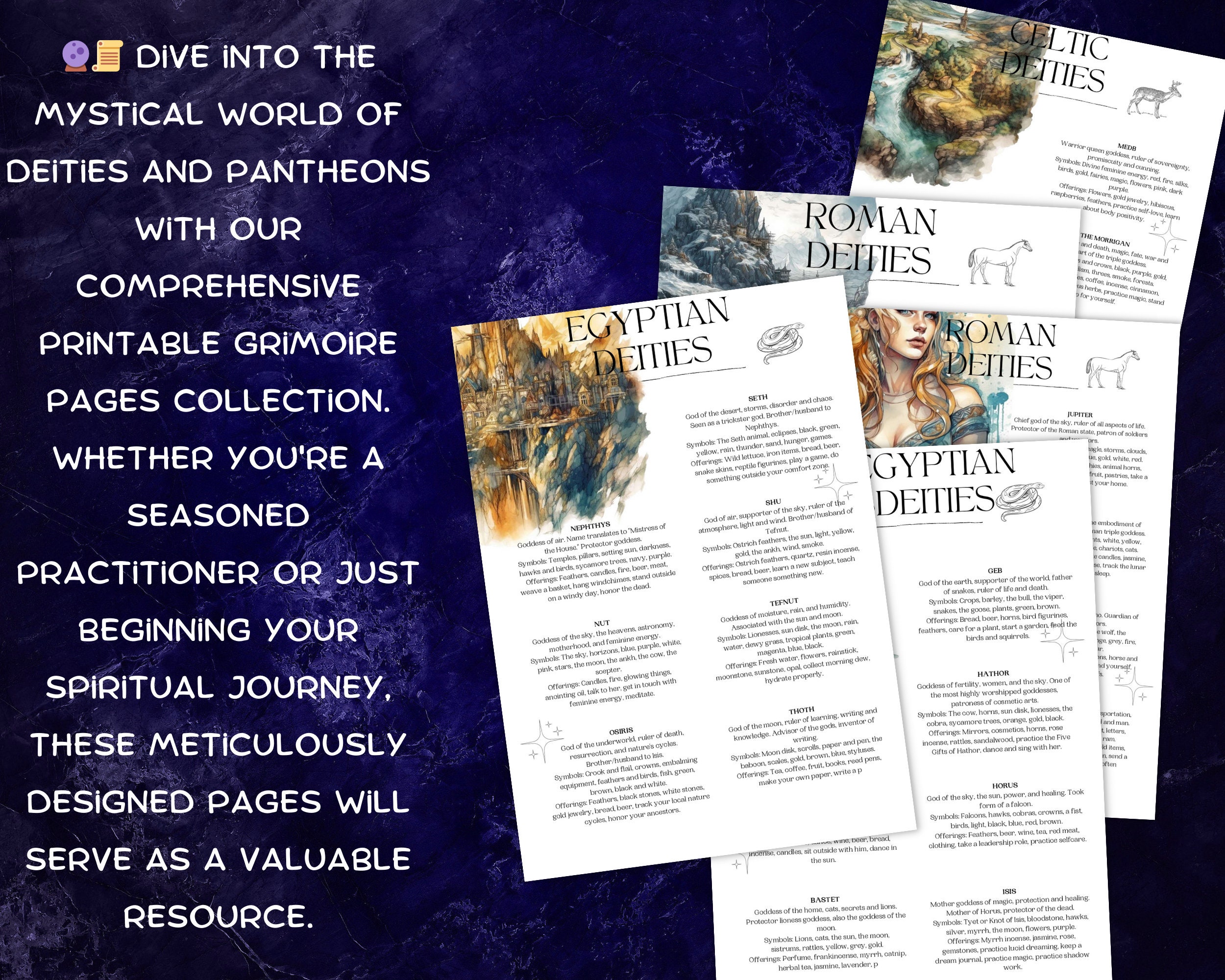 Deities and Pantheons Printable Grimoire Pages Collection Intro to ...