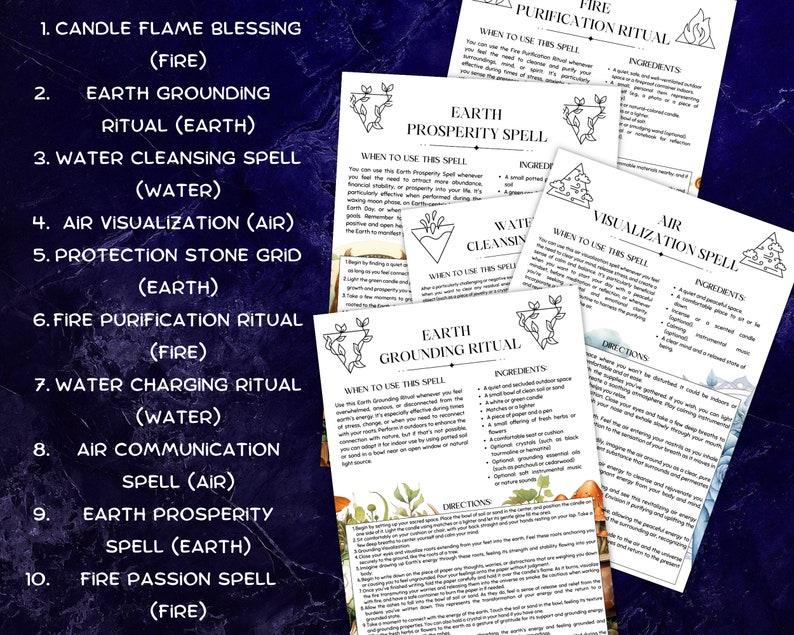 Elemental Based Spells , Printable Grimoire Pages and Book of Shadow ...