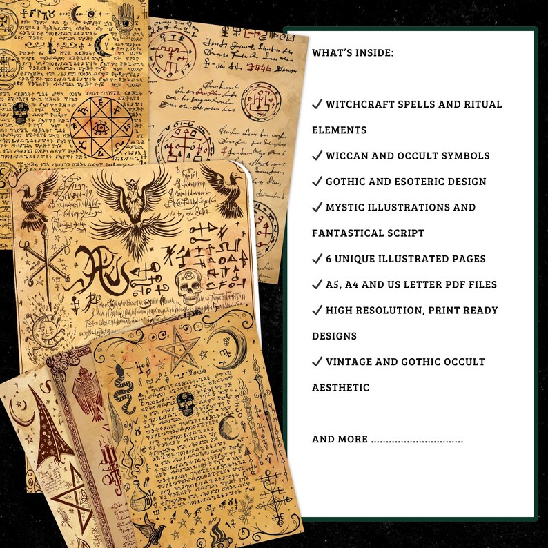 Vintage Book of Shadows Pages | Gothic Grimoire Art (digital Download ...