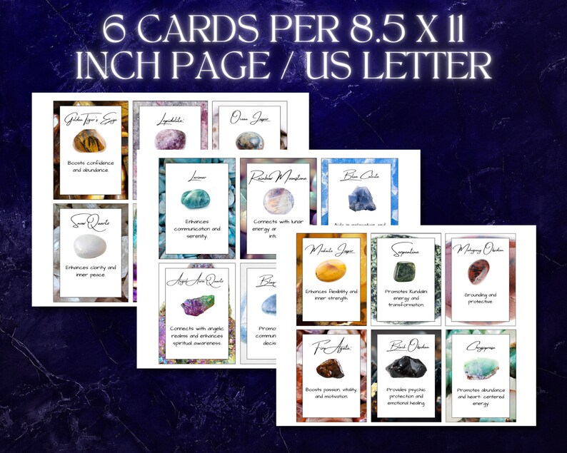 Printable Crystal Meanings Cards ,full Colour Design 3.3x9 Inch Instant ...