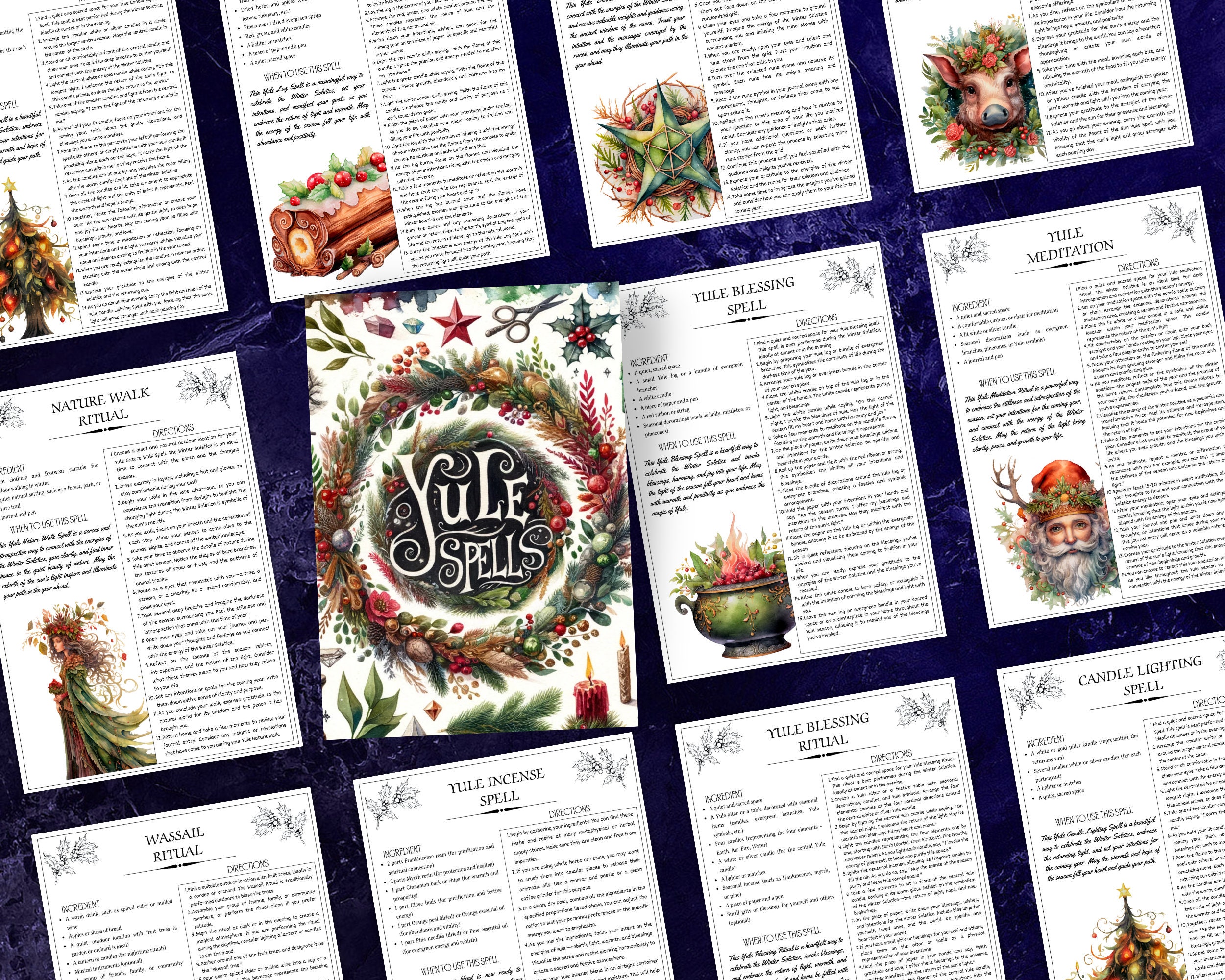 Printable Yule Spells Set 10 Spells A4 Paper Size , Printable Grimoire ...