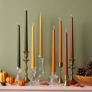 Handmade Fall Taper Candles – Dripless, Unscented, Soy Beeswax, Amber ...