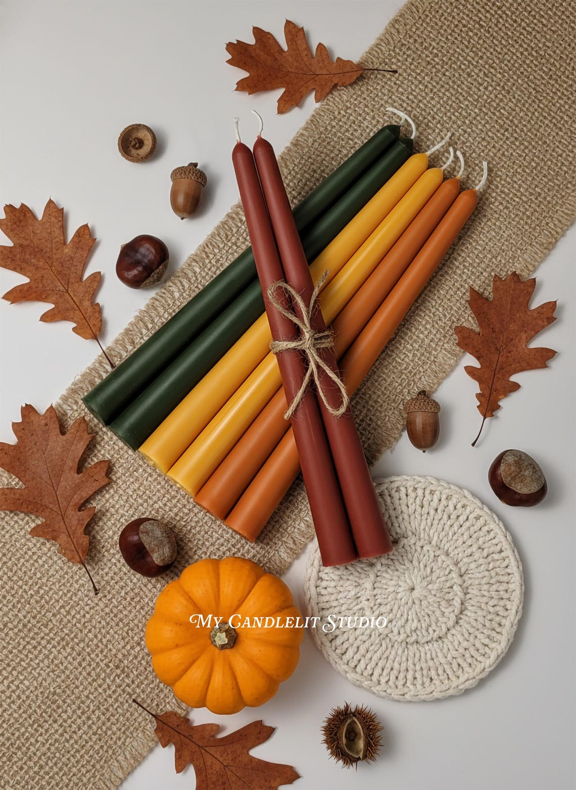 Handmade Fall Taper Candles – Dripless, Unscented, Soy Beeswax, Amber ...