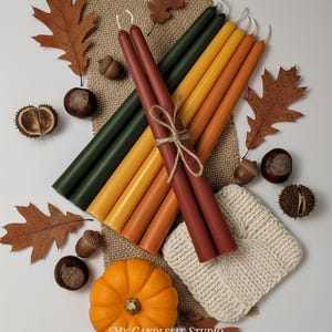 Handmade Fall Taper Candles – Dripless, Unscented, Soy Beeswax, Amber ...