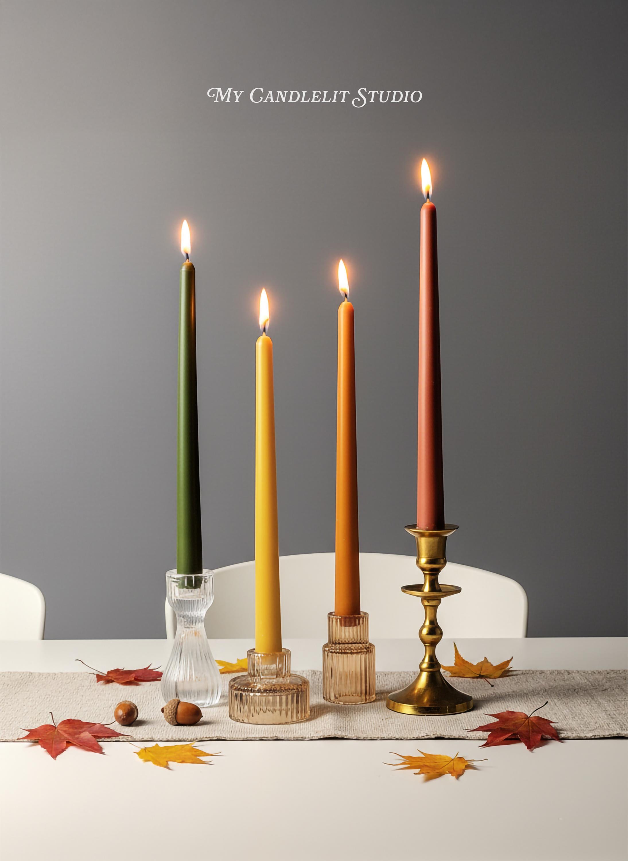 Handmade Fall Taper Candles – Dripless, Unscented, Soy Beeswax, Amber ...