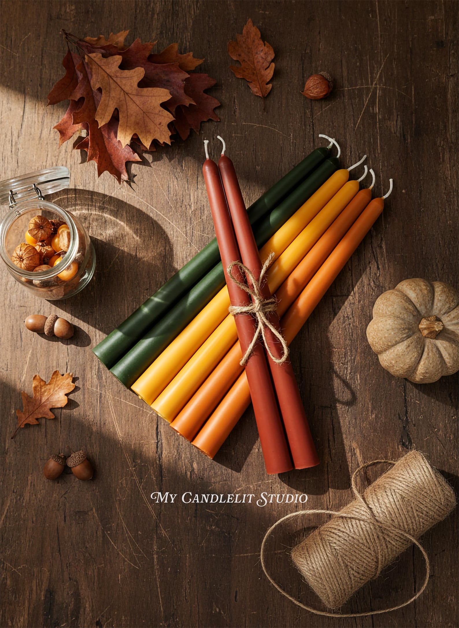 Handmade Fall Taper Candles – Dripless, Unscented, Soy Beeswax, Amber ...