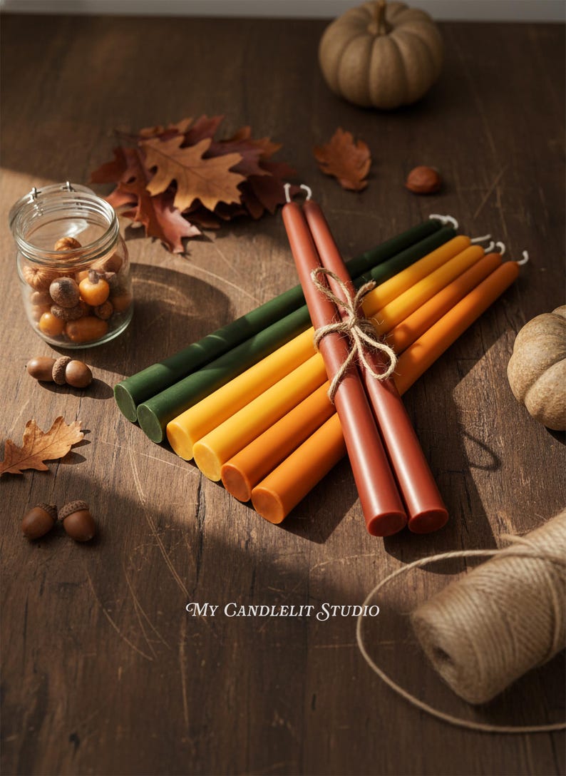Handmade Fall Taper Candles – Dripless, Unscented, Soy Beeswax, Amber ...