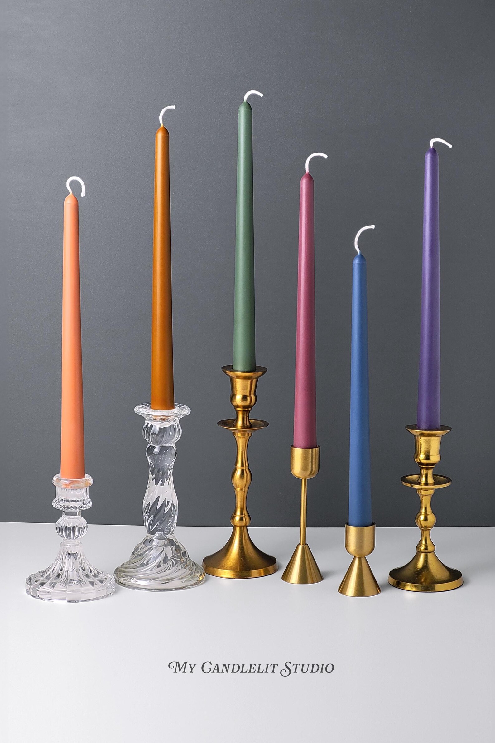 Pair of Classic Taper Candles, Rich Colors Taper Candlesticks ...