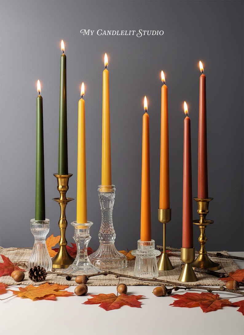 Handmade Fall Taper Candles – Dripless, Unscented, Soy Beeswax, Amber ...