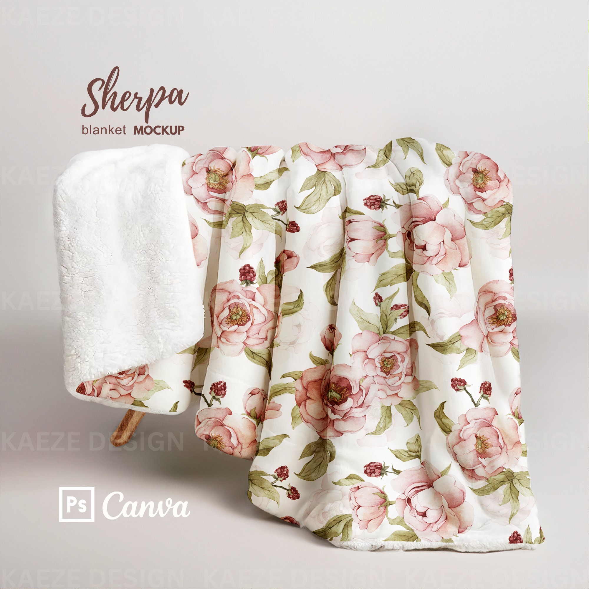 Sherpa Blanket Mockup Photoshop PSD and Canva, Realistic Canva Template ...