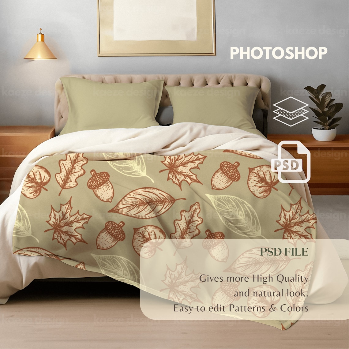 Bedding Set Mockup Photoshop PSD, Realistic Pillow Blanket Bedding Set ...