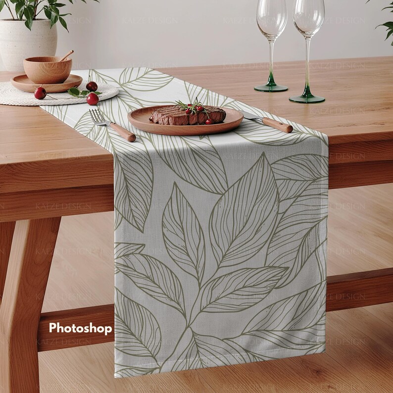 Table Runner Mockup - Linen Fabric Mockups Boho Dining | Canva & PSD - Etsy