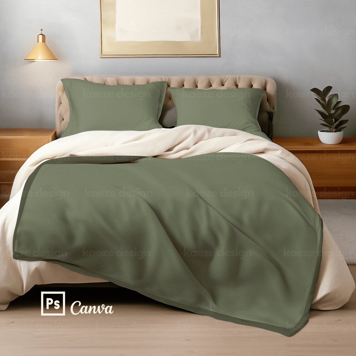 Bedding Set Mockup Photoshop PSD, Realistic Pillow Blanket Bedding Set ...