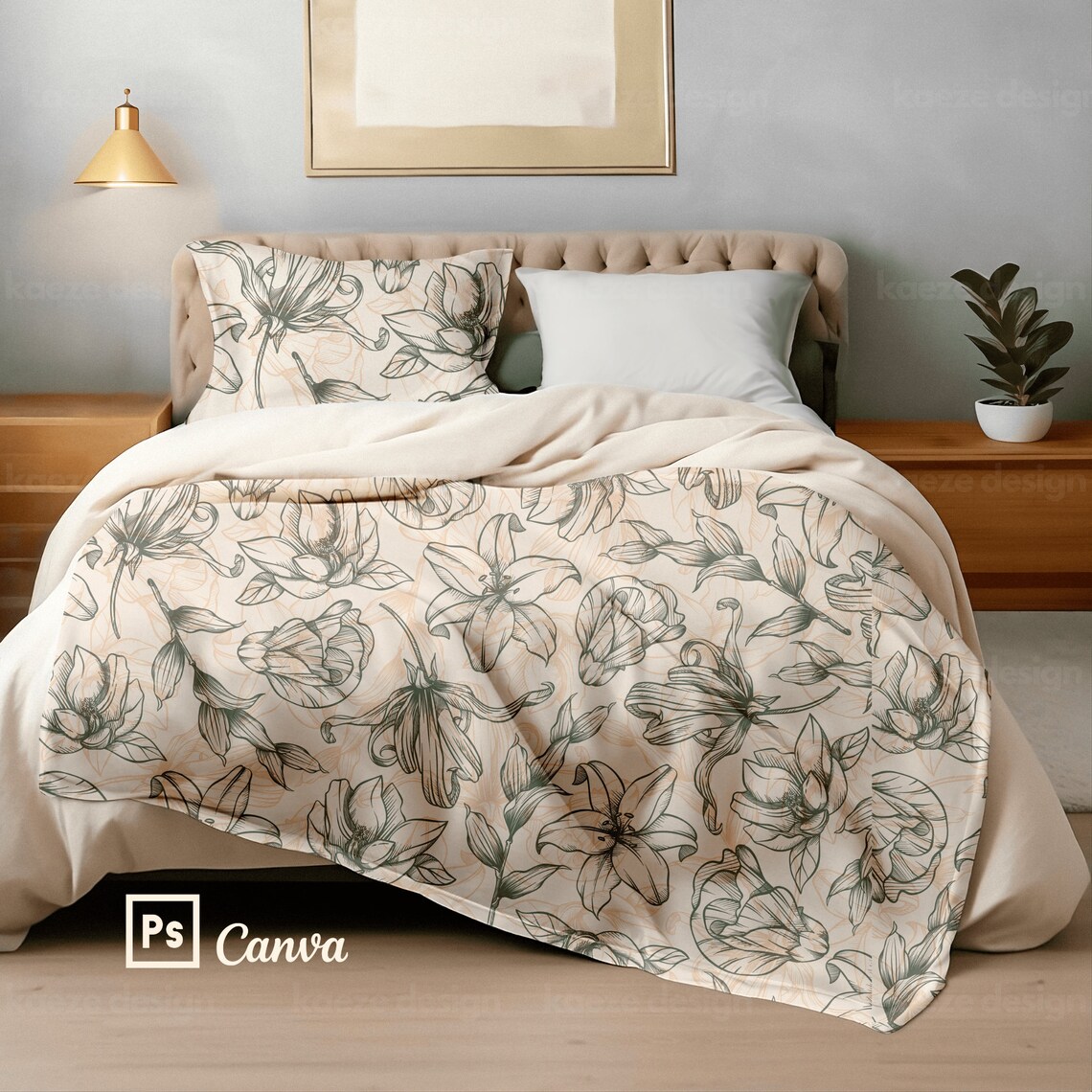 Bedding Set Mockup Photoshop PSD, Realistic Pillow Blanket Bedding Set ...