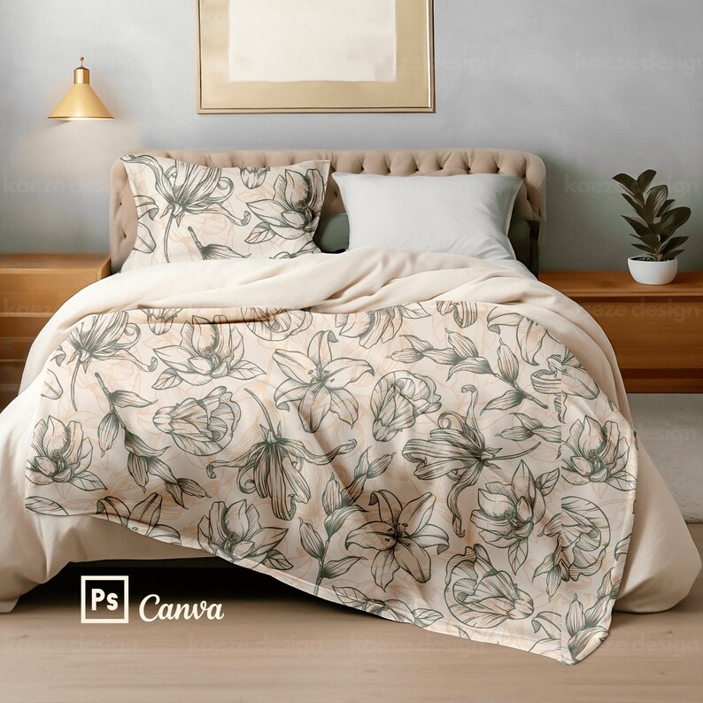 Bedding Set Mockup Photoshop PSD, Realistic Pillow Blanket Bedding Set ...