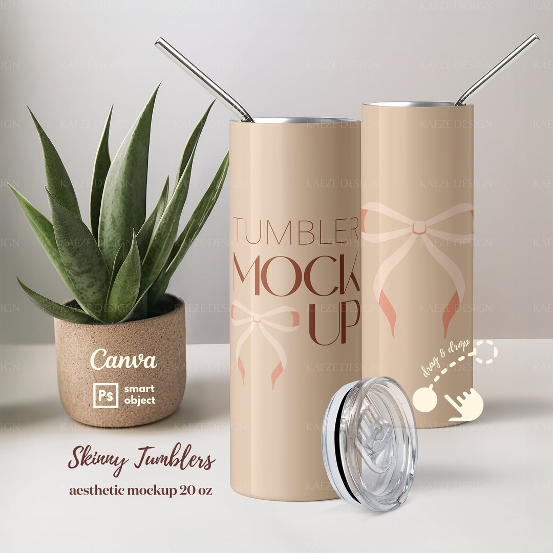 High Quality 20 Oz Skinny Tumbler Mockup Template With Minimalistic ...