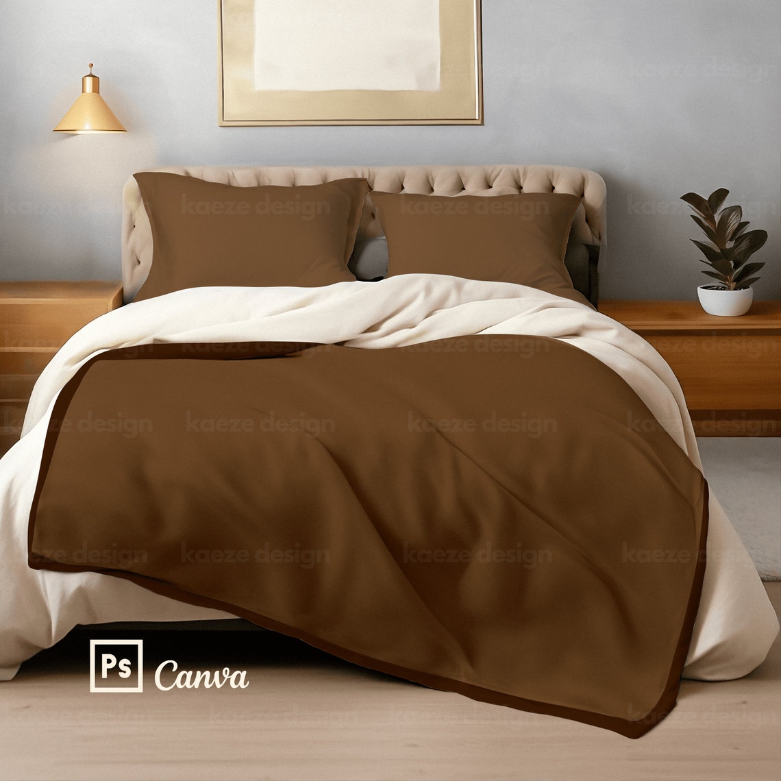 Bedding Set Mockup Photoshop PSD, Realistic Pillow Blanket Bedding Set ...