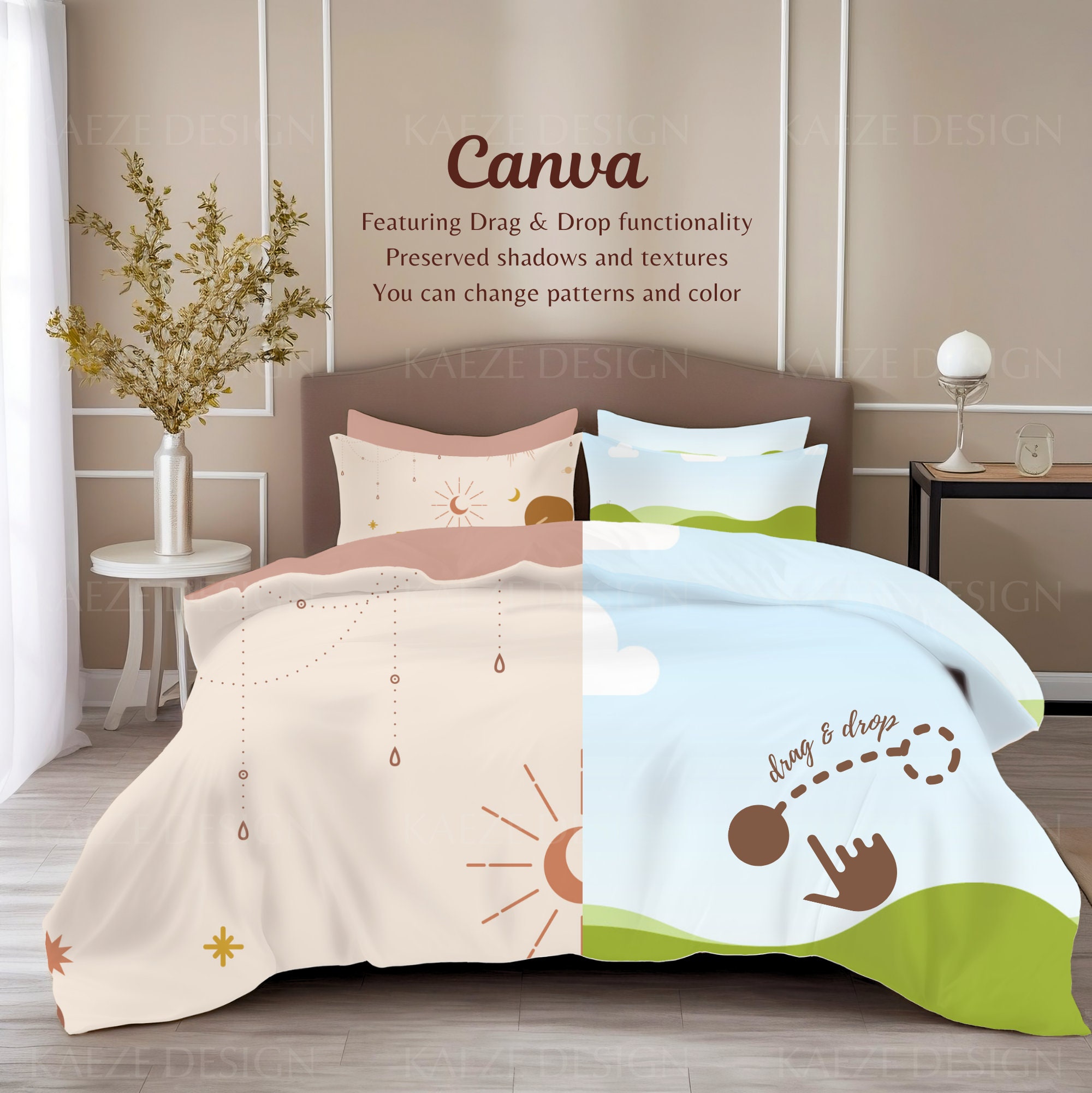 Bedding Set Mockup: Photoshop PSD & Canva Template - Etsy