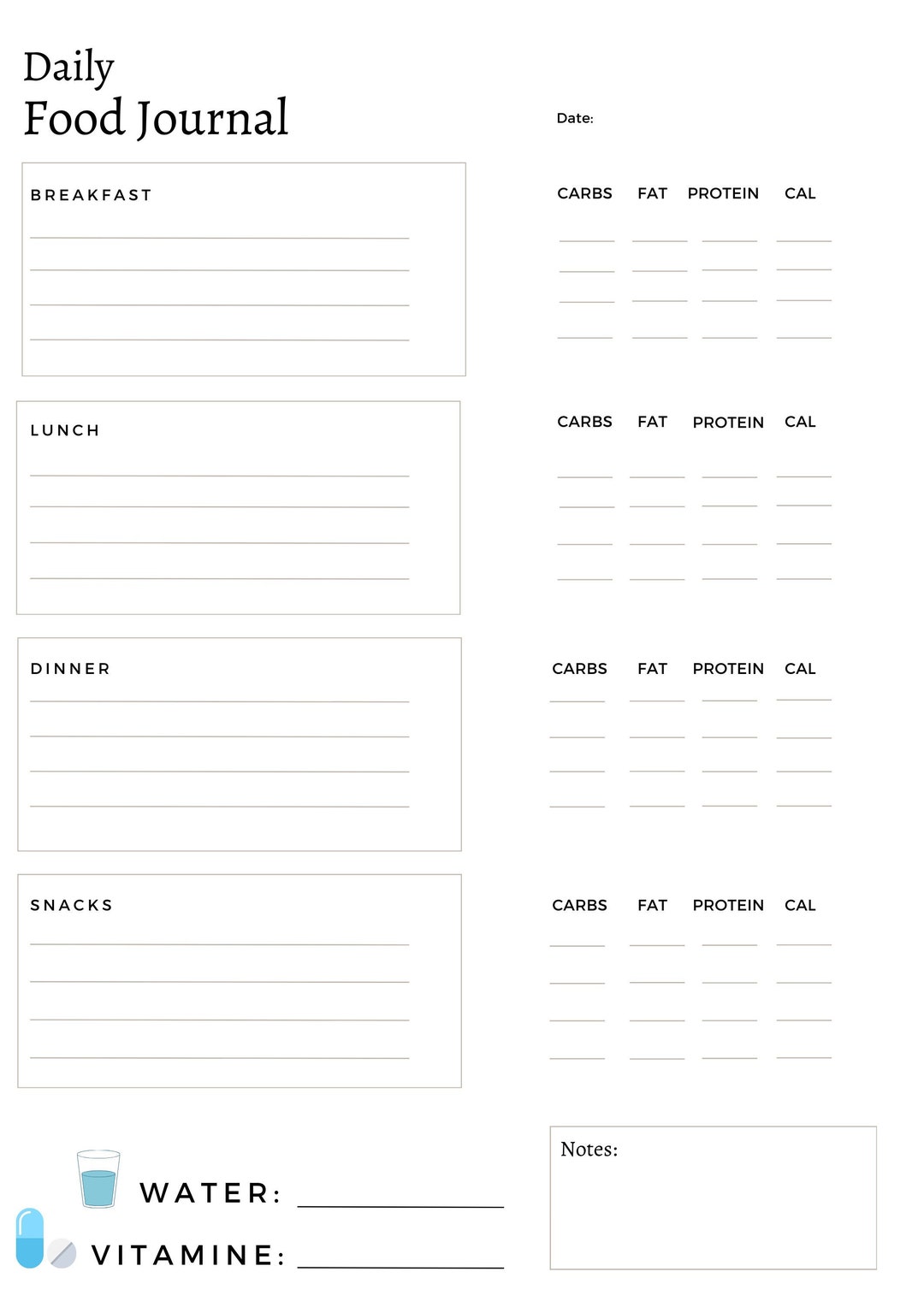 Daily Food Journal - Etsy