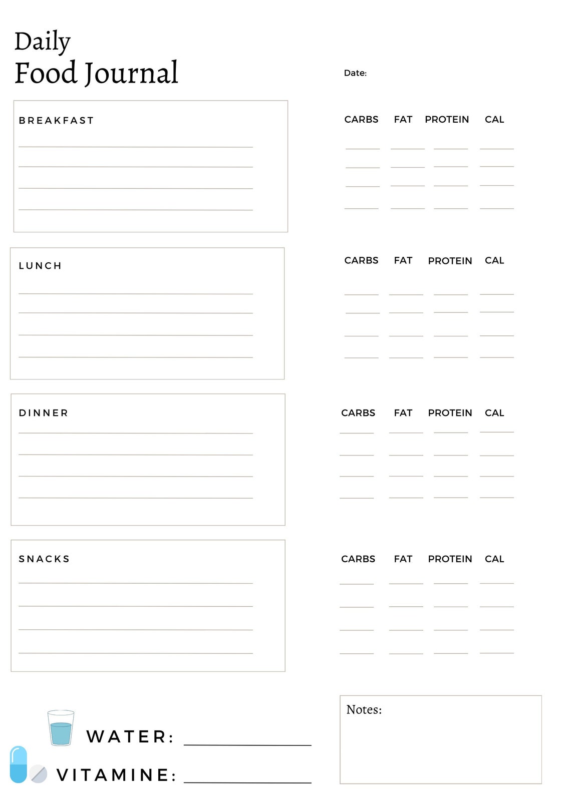 Daily Food Journal - Etsy